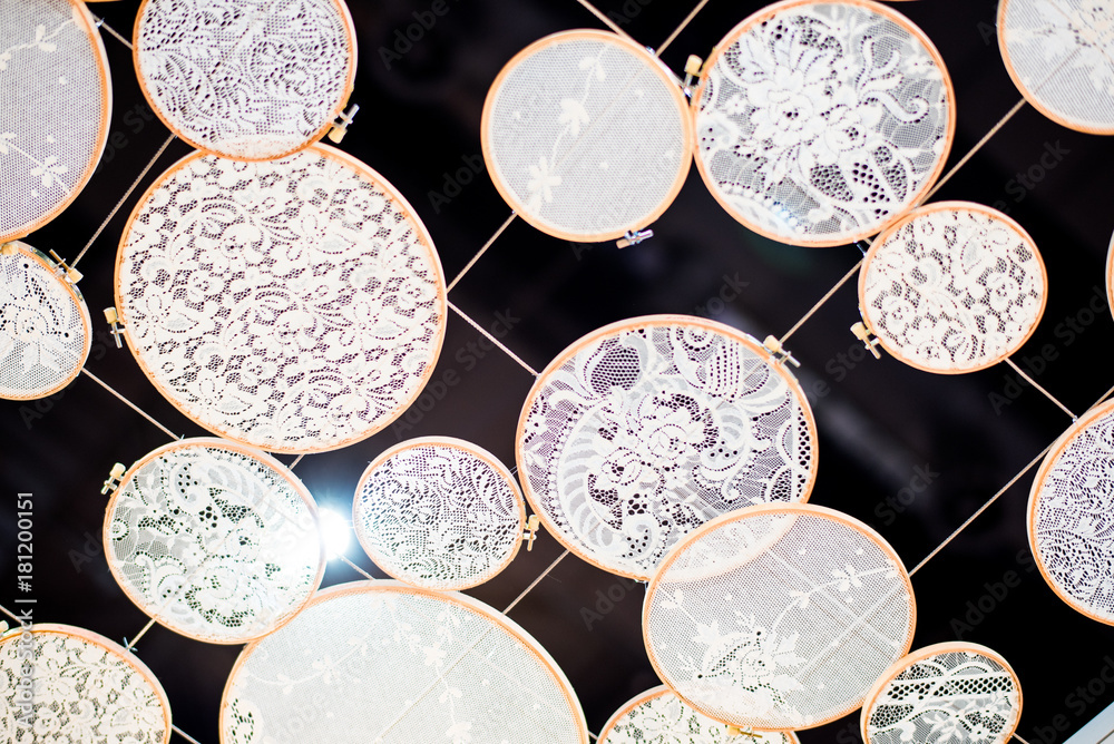 Beautiful cloth in big circle frame on ceiling design for decoration ...