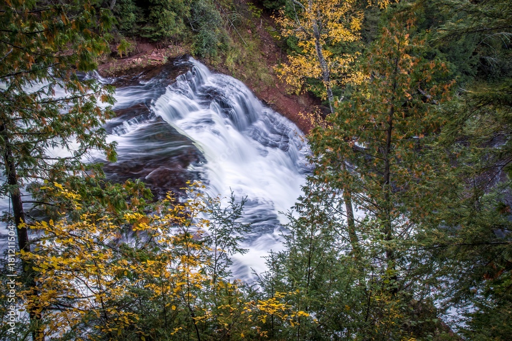 Waterfall In The Woods. Beautiful Agate Falls Scenic Site in the Upper Peninsula of Michigan ...