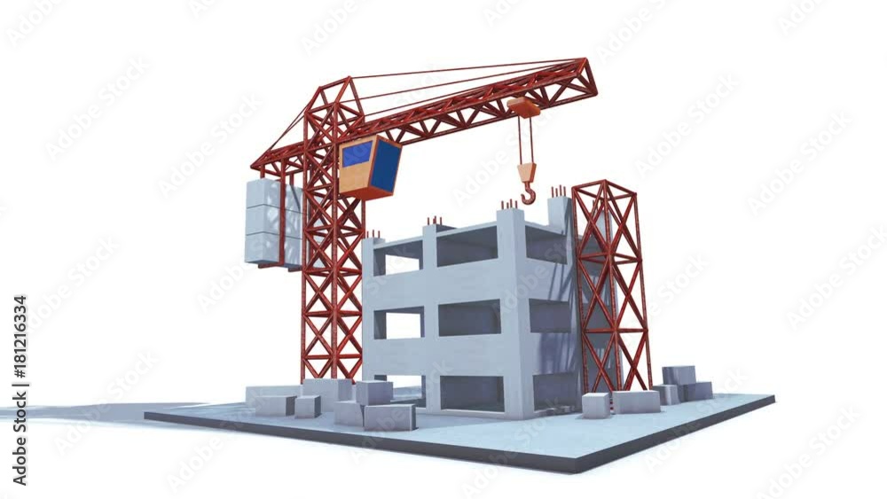 The construction crane lifts the load to the upper floor of the ...