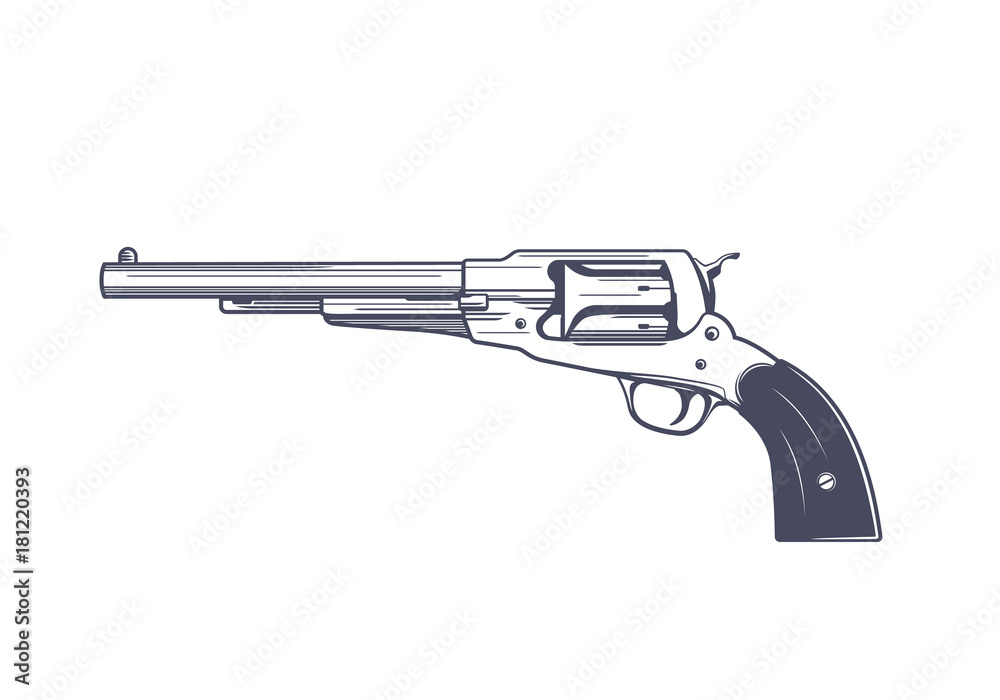 old revolver, single-action, six-shot, percussion handgun vector ...