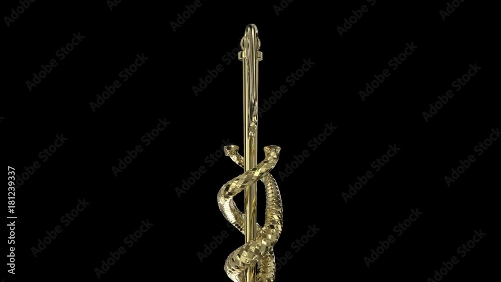 Caduceus 109: A golden Caduceus medical symbol rotates on a black ...