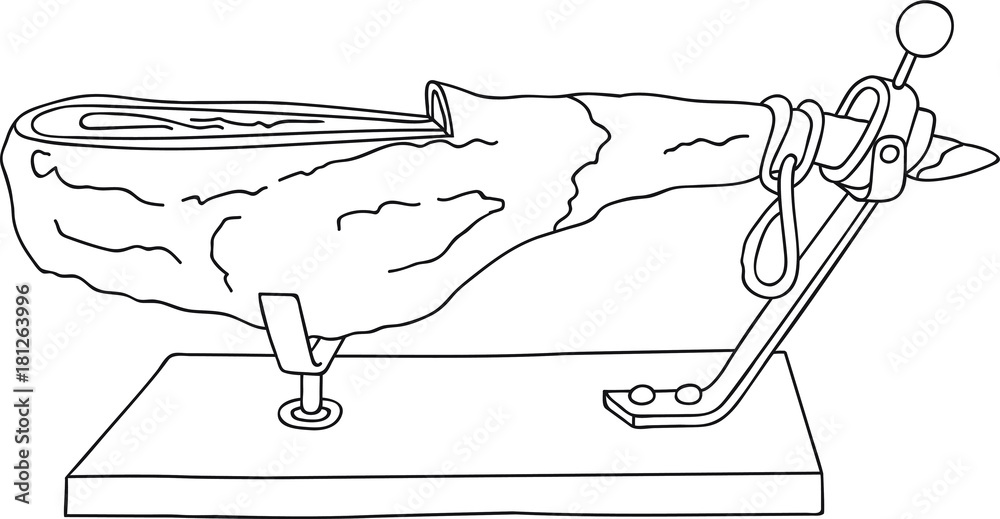 Hand drawn vector illustration Spanish dry-cured ham cut off on ...