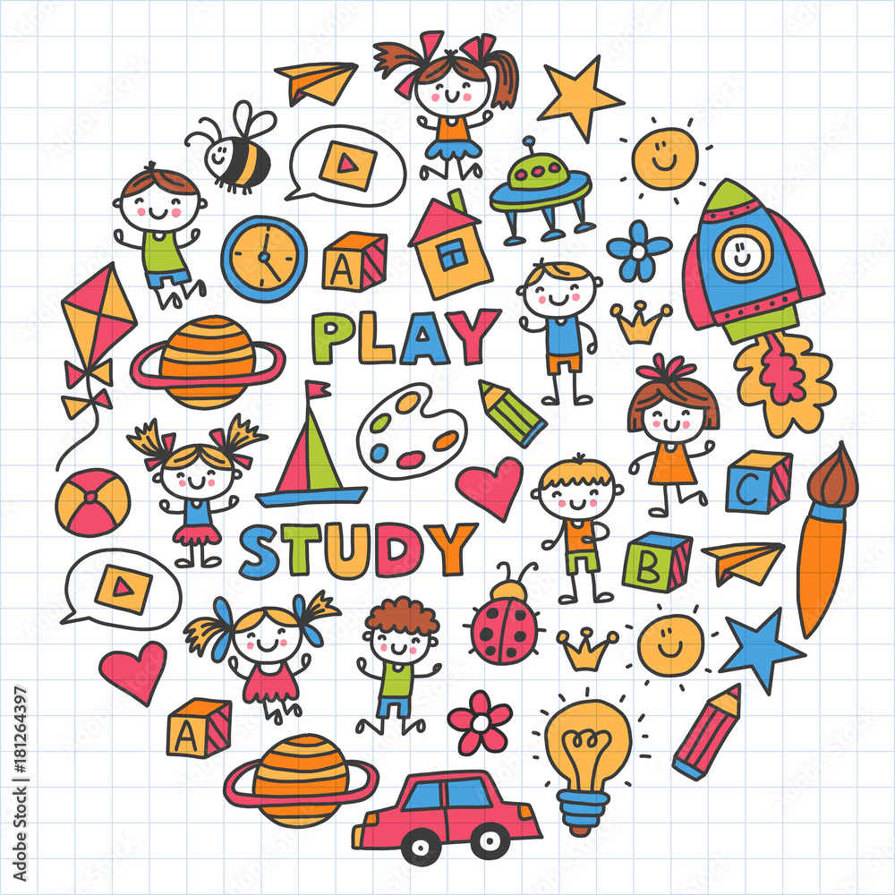 Vettoriale Stock Kindergarten Nursery Preschool School education with ...