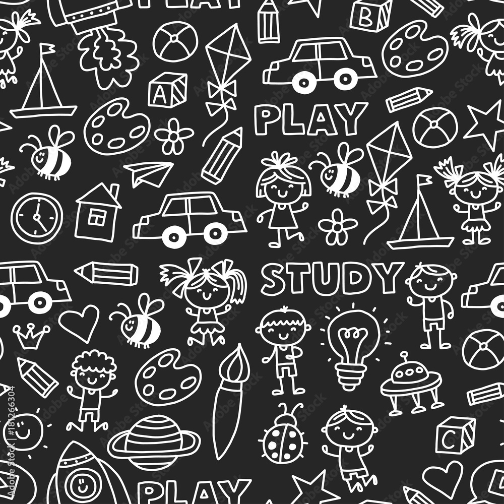 Kindergarten Nursery Preschool School education with children Doodle ...