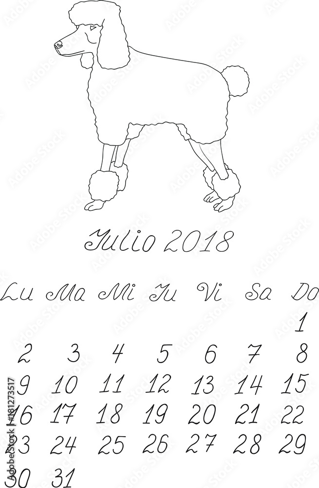 Creative vector free hand drawn doodle monthly spanish calendar ...