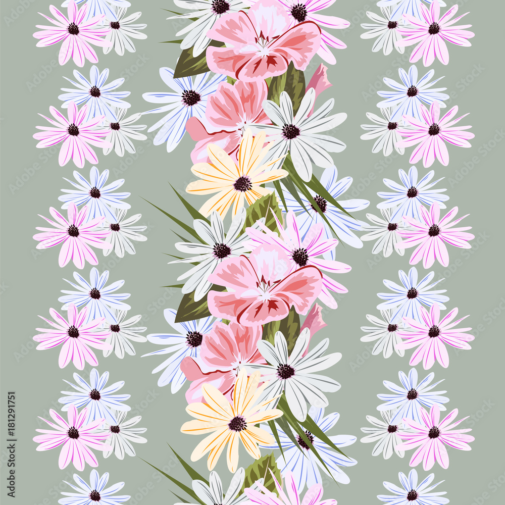 Seamless floral vertical border with cute meadow flowers.Vintage floral ...