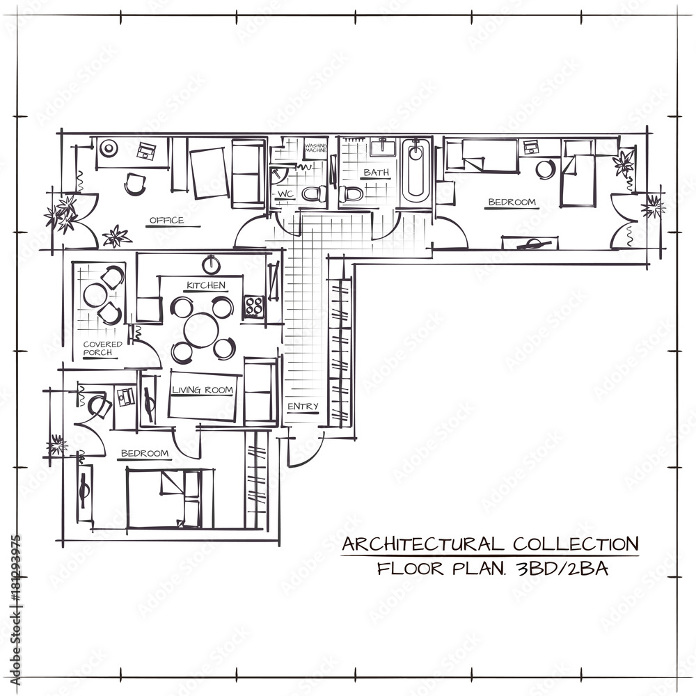 Architectural Floor Plan. Stock Vector | Adobe Stock