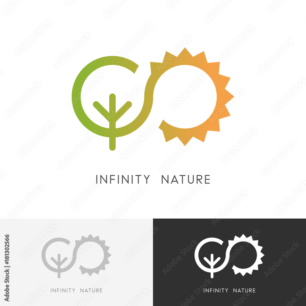 Infinity nature logo - green tree and the sun symbol. Ecology ...