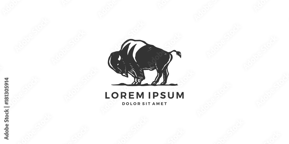 bison logo vector icon vintage hand drawing download Stock Vector ...