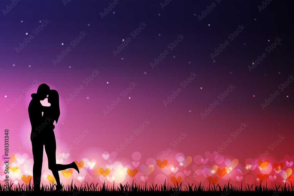 Couple love hug and kiss on night starry sky. Valentine's day vector ...