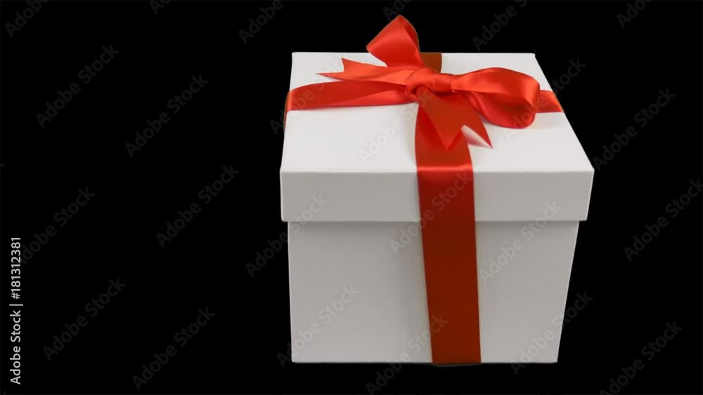 White gift box with red ribbon bow rotate at transparent background ...