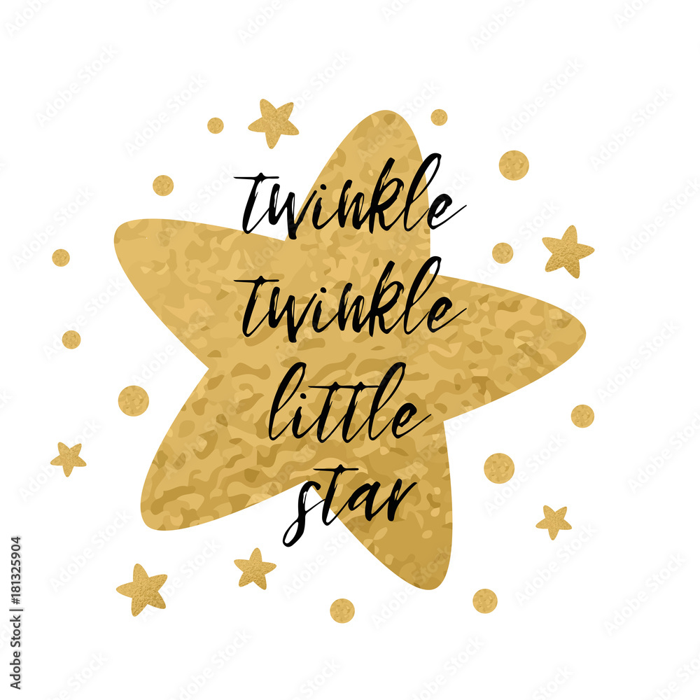 Twinkle twinkle little star text with gold stars for girl baby shower ...