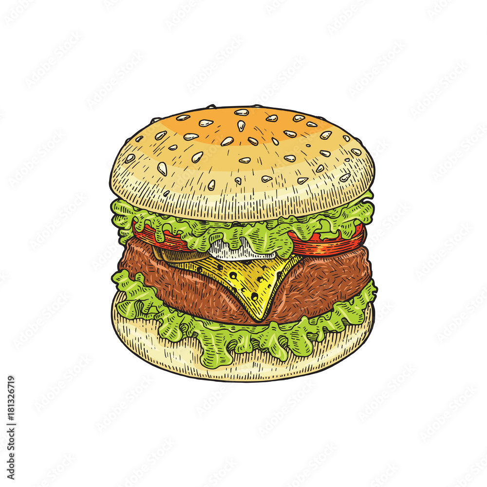 Burger hand drawing vintage style,Burger drawing isolate on white ...