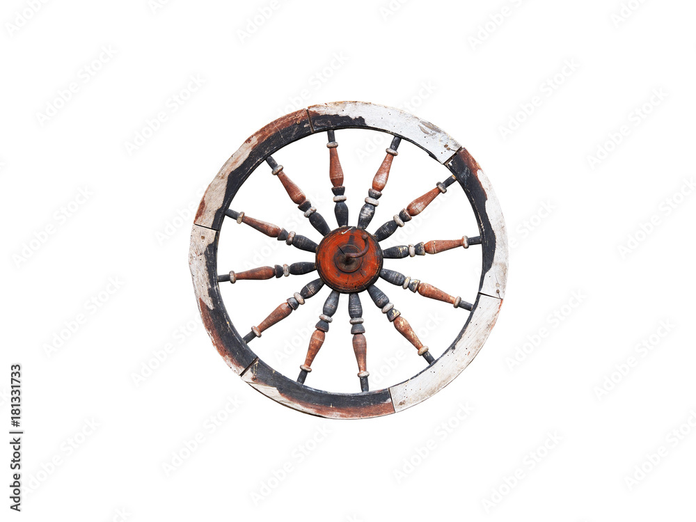 Vintage spinning wheel isolated on white background. Ancient object ...