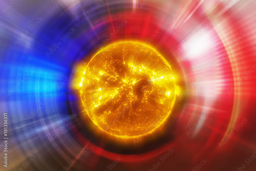 Blurry Background of futuristic art background with powerful sun in ...