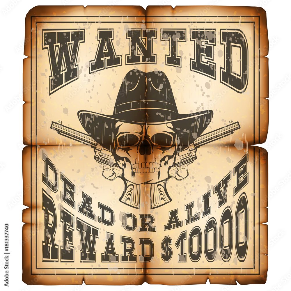 skull revolver wanted dead paper var 8 Stock Vector | Adobe Stock
