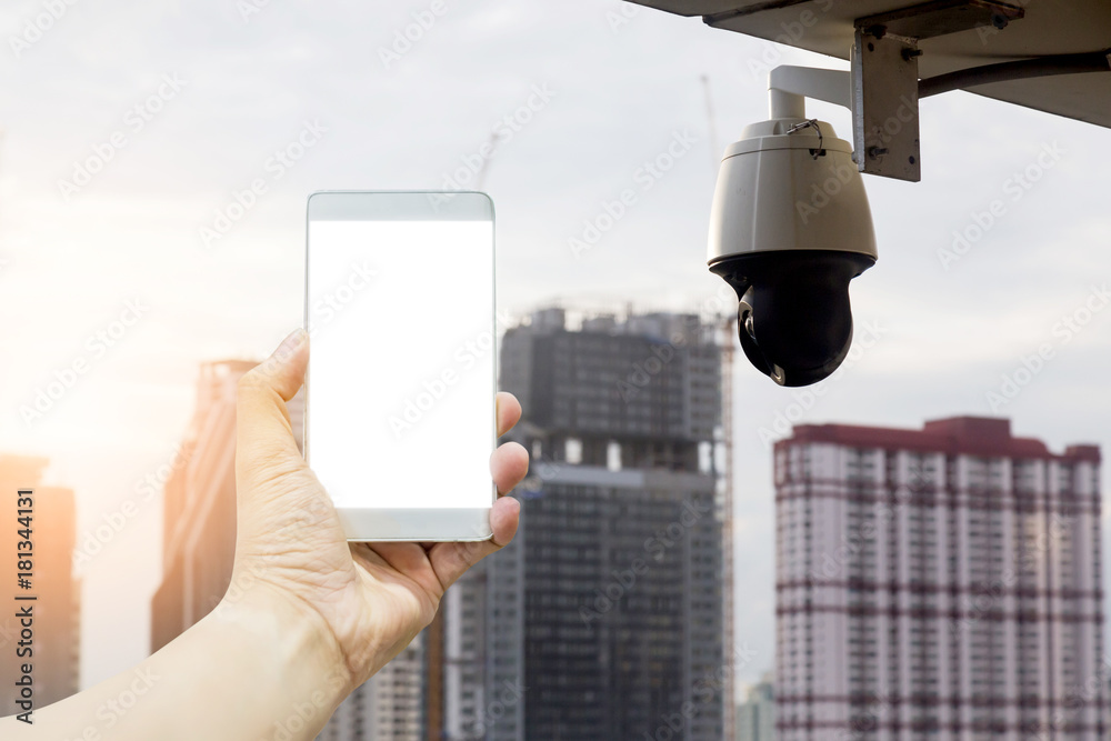 cctv system camera with background pf blur city building security safe ...