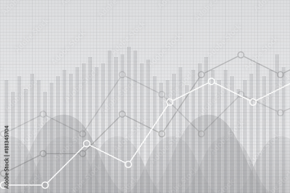 Financial data graph chart, vector illustration. Trend lines, columns ...