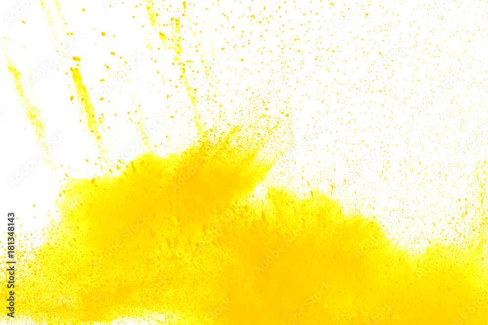 abstract yellow dust explosion on white background. Abstract yellow ...