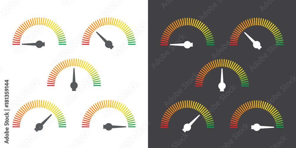 Meter signs infographic gauge element from red to green vector ...