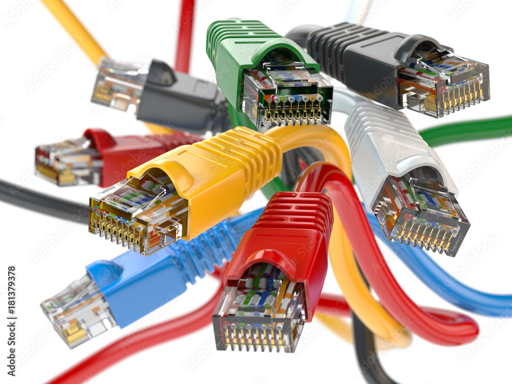 Computer network LAN cables rj45 of different colors. Imternet ...
