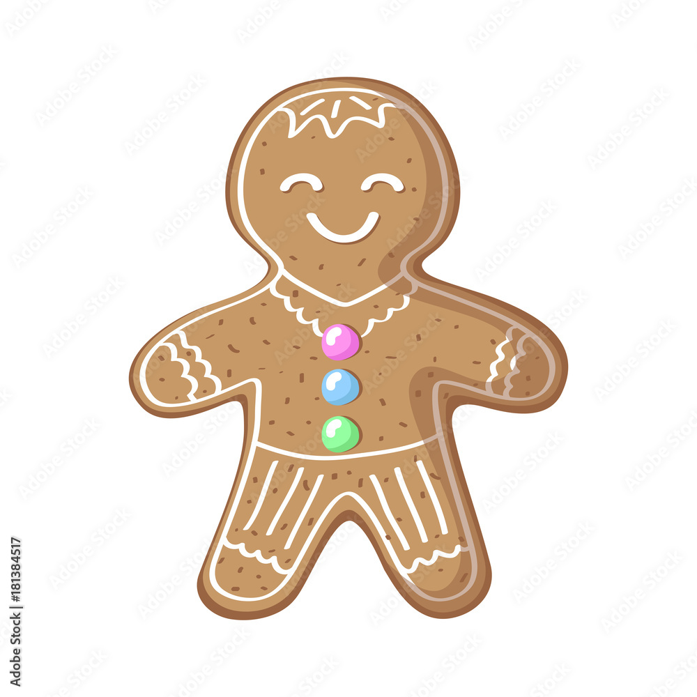 Gingerbread man vector illustration on white background. Cute smiling ...