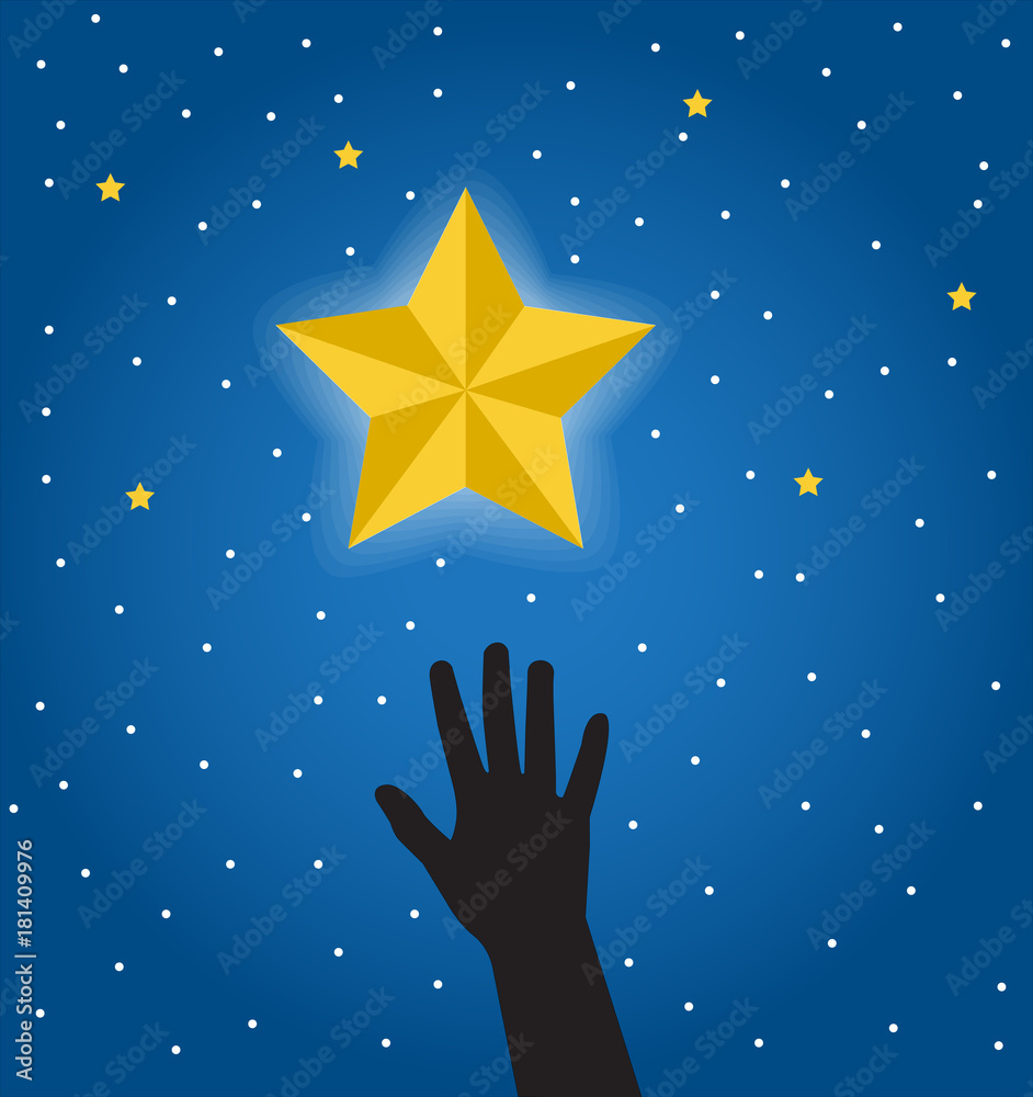 silhouette of a human hand reaching for a beautiful bright star in the ...
