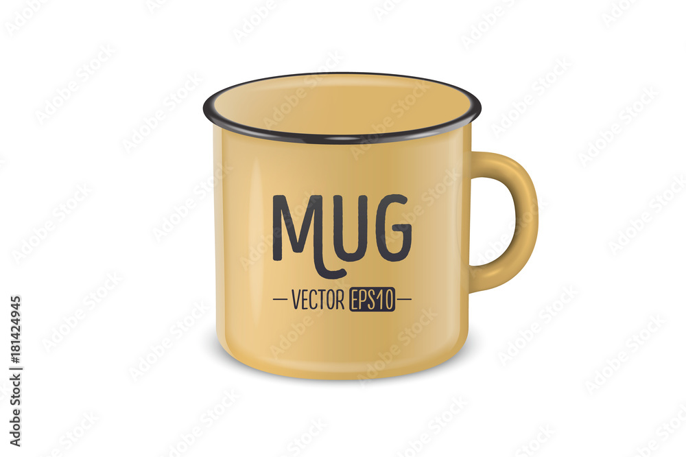 Vector illustration of realistic enamel metal brown mug isolated on ...