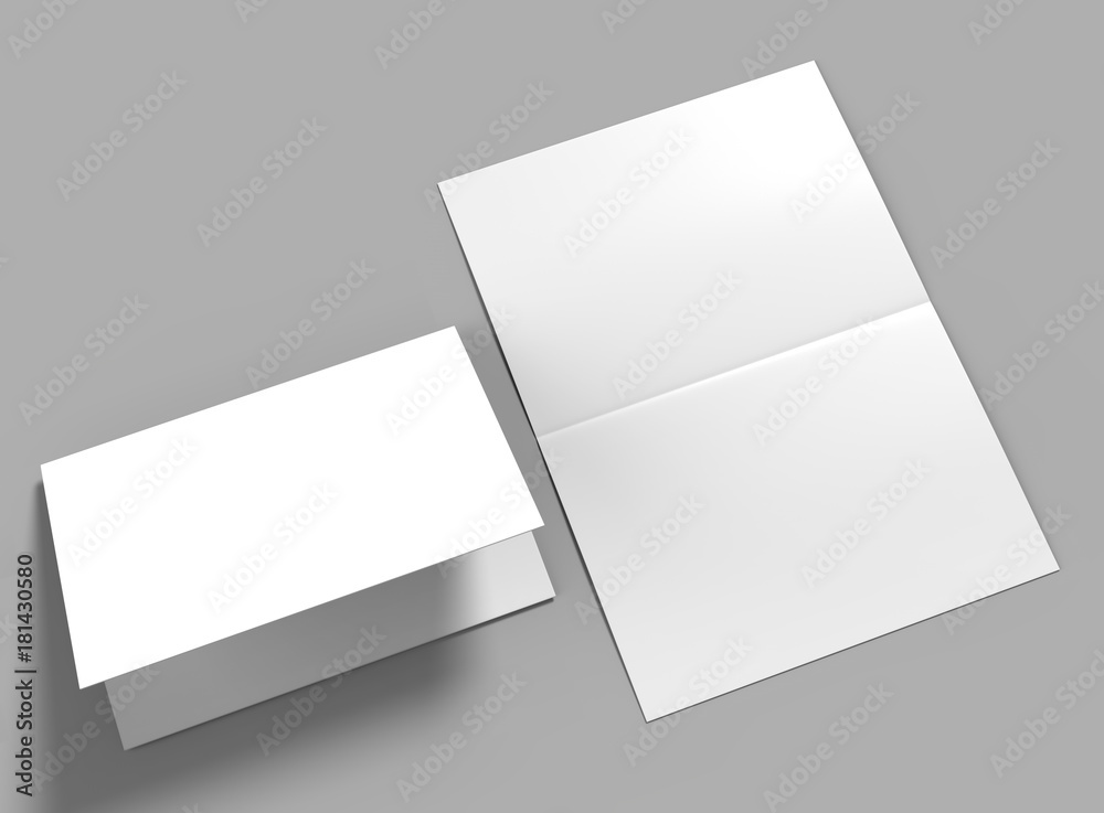 Bi fold or Horizontal half fold brochure mock up isolated on soft gray ...