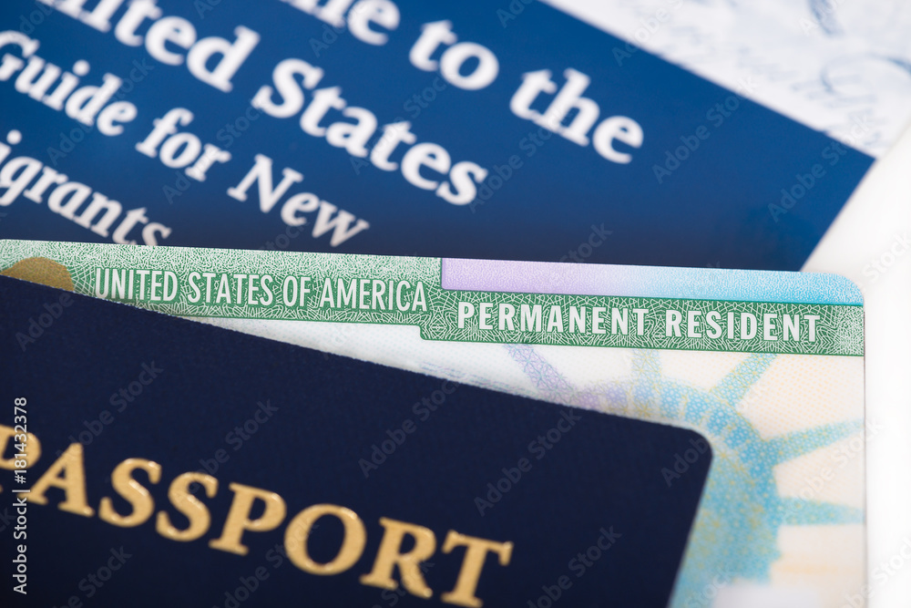 United States of America permanent resident card, green card, displayed ...