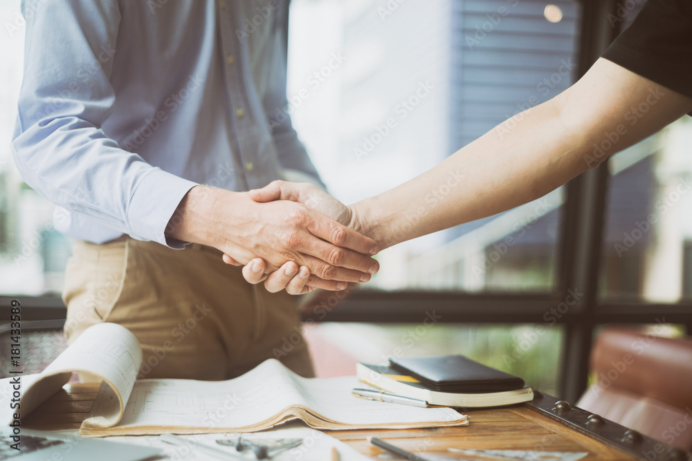 engineer people handshake for success architectural project, engineer ...