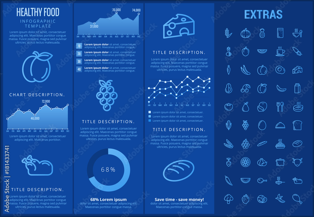 Healthy food infographic template, elements and icons. Infograph ...