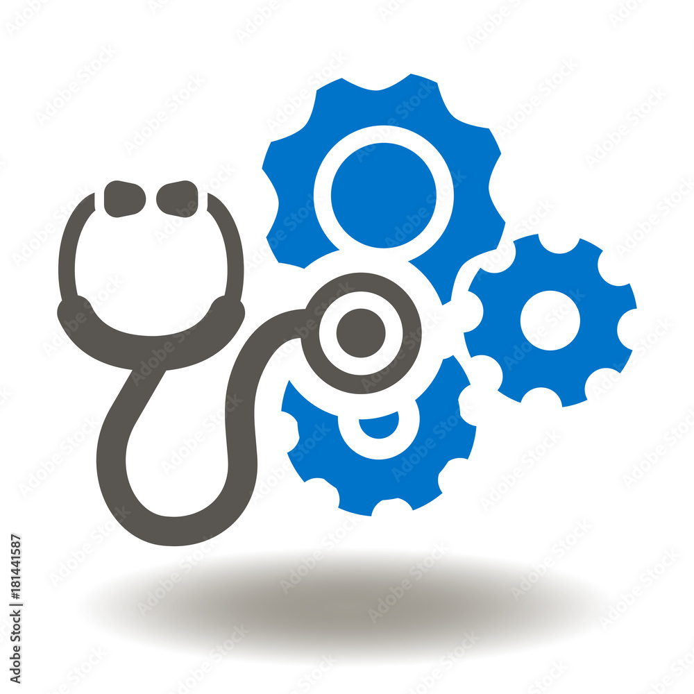 Stethoscope Cogwheel Mechanism Icon Vector. Medical Cure Illustration ...