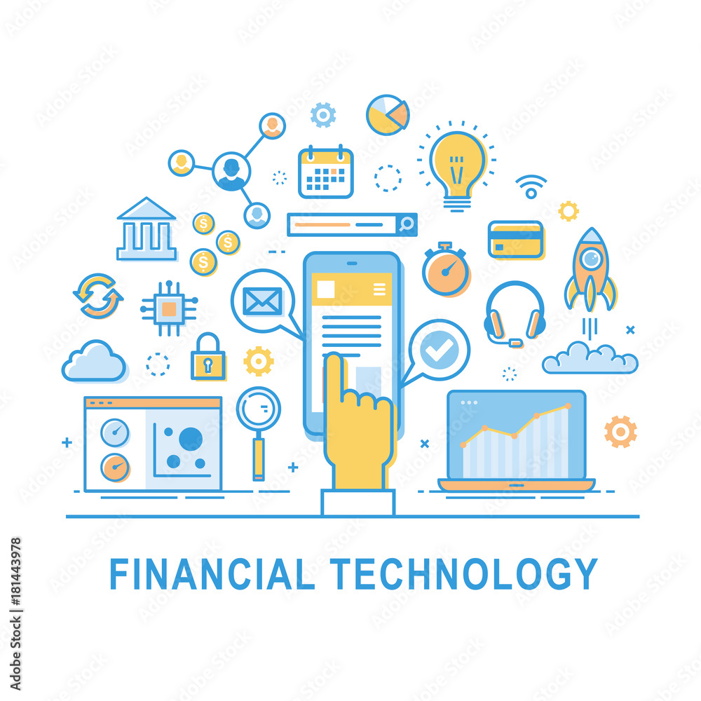 Financial technology vector, fin-tech concept background with hand and ...