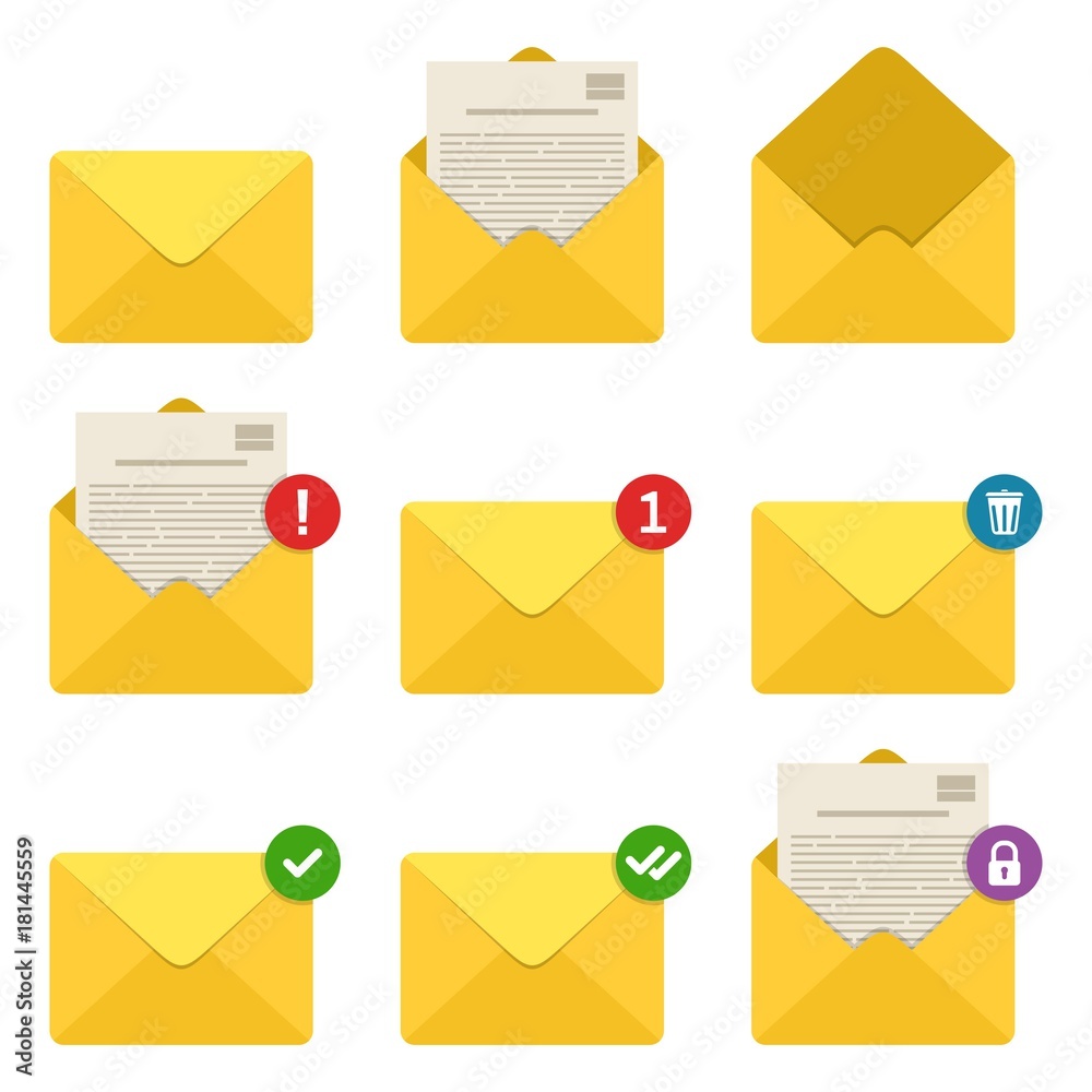 Mail envelope notifications icons set. Concept of incoming email ...