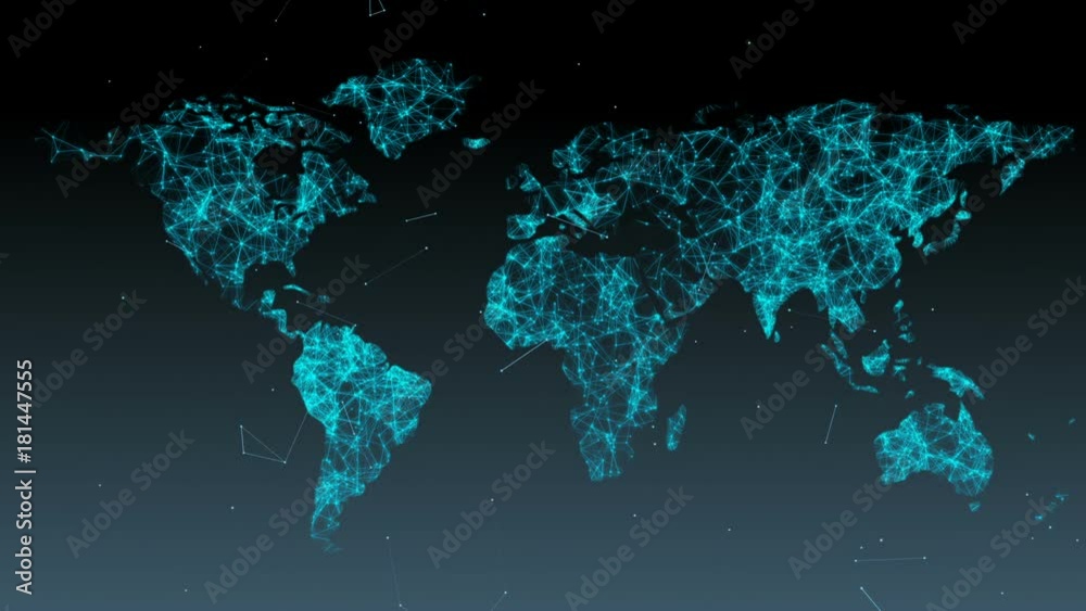 Abstract background of world map with particles and plexus. Stock Video ...