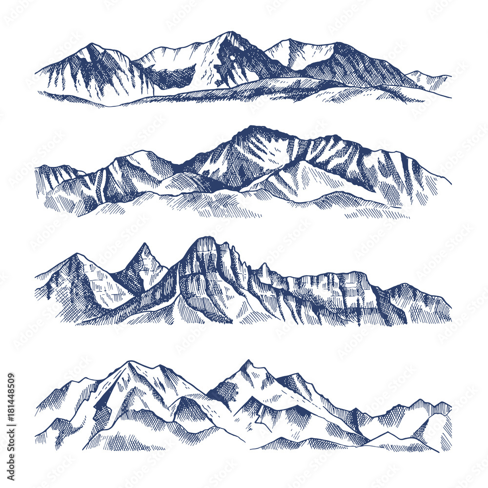 Hand drawn illustrations of different mountains landscape Stock Vector ...