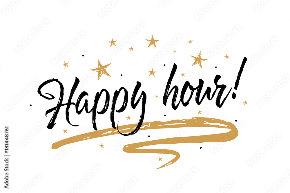 Happy hour card. Beautiful greeting banner poster calligraphy ...
