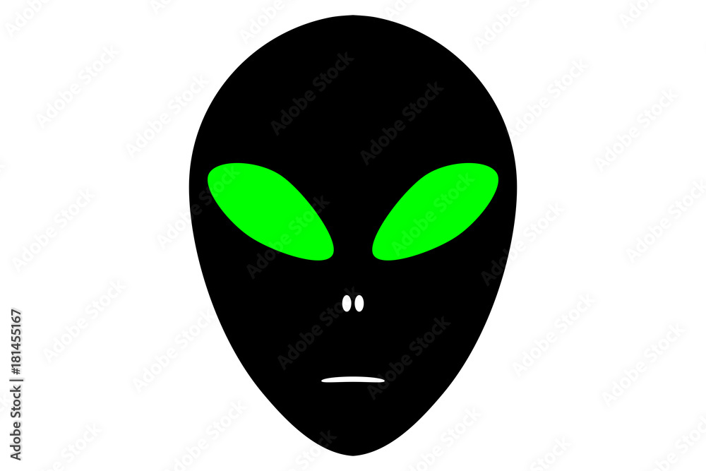 Alien face emoji. Humanoid silhouette avatar with green eyes. Vector ...