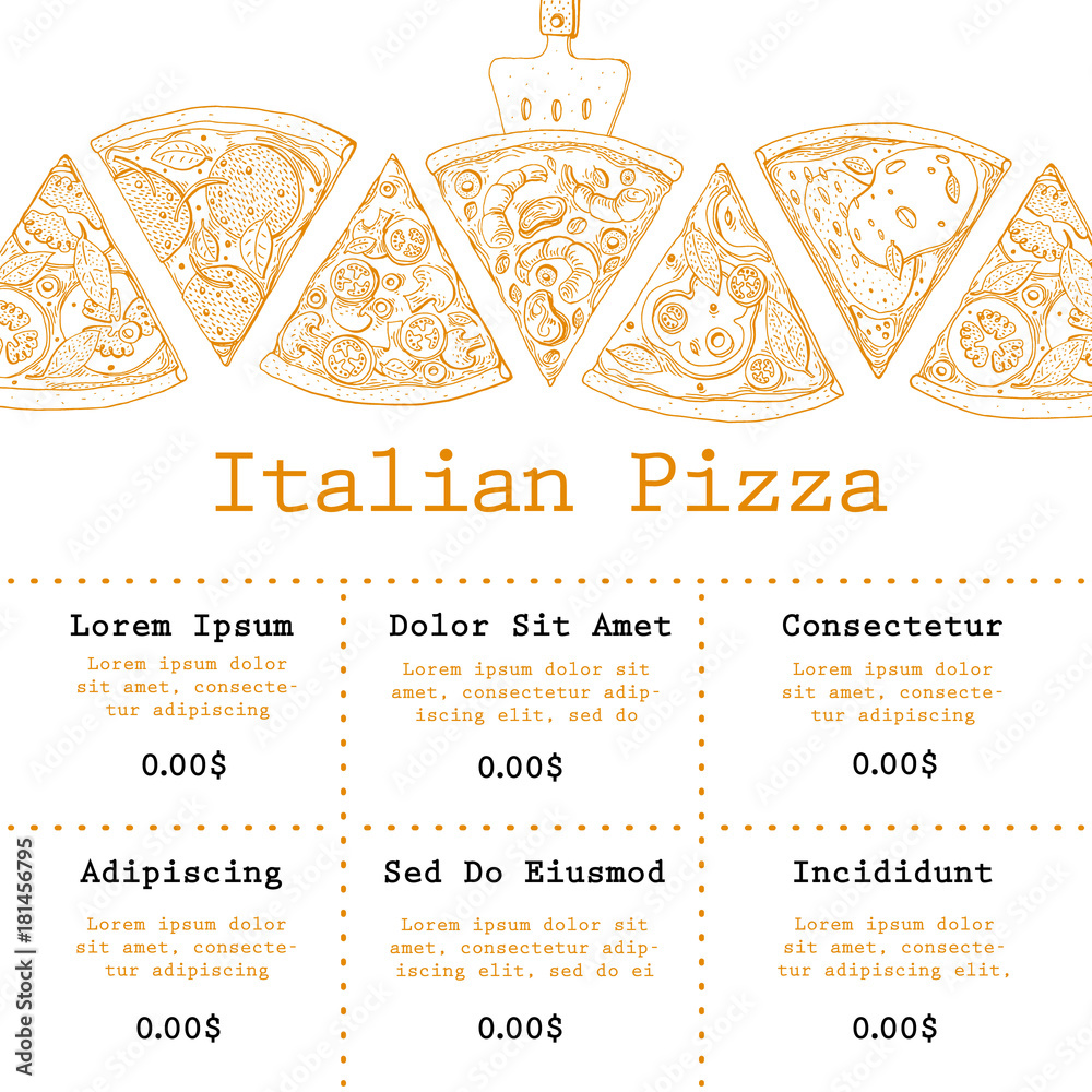 Pizza food menu for restaurant and cafe. Design template with hand ...