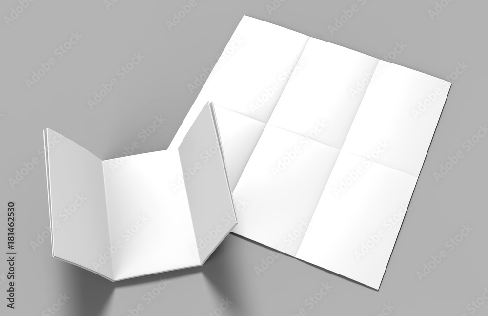 Half fold then tri fold brochure ready for your design. Blank white 3d ...