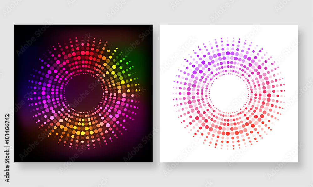Abstract background design with circle surrounded by shiny tiny circles ...