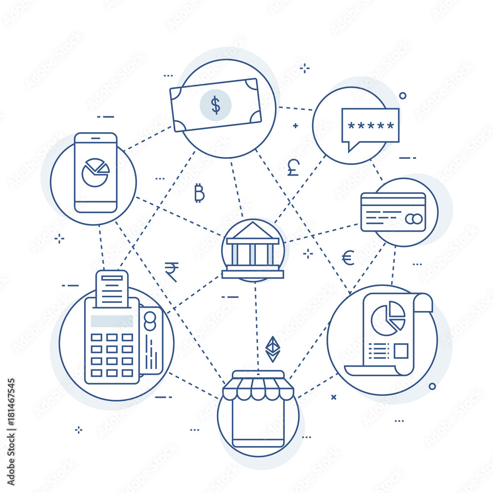 Fin-tech (financial technology) background. Lineart illustration. Stock ...