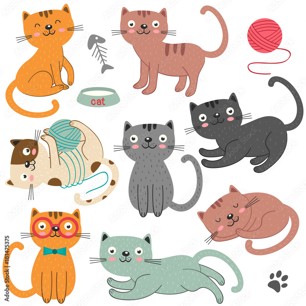 set of of isolated cats character - vector illustration, eps Stock ...