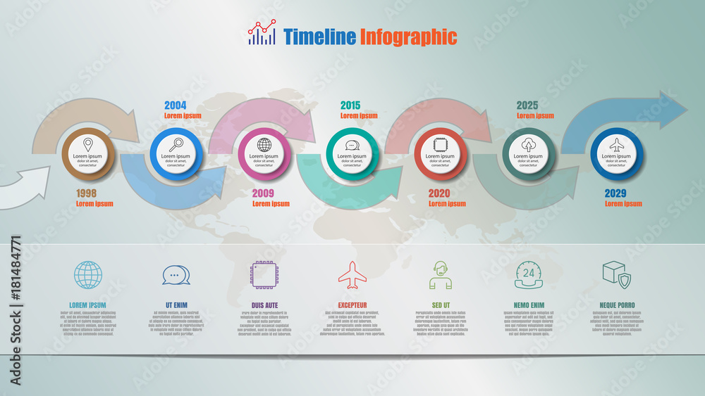 Road map timeline infographic with 7 steps circle designed for template ...