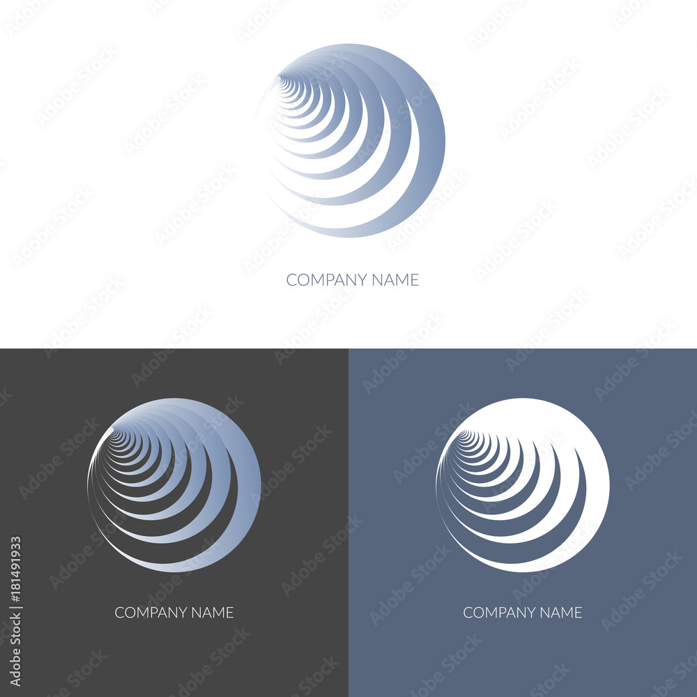 Abstract geometric banner label in the shape of round blue spiral Logo ...