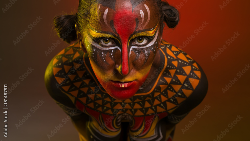 Bodypainting. Woman painted with ethnic patterns Stock Photo | Adobe Stock