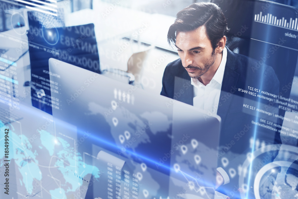 Concept of digital diagram,graph interfaces,virtual display,connections ...