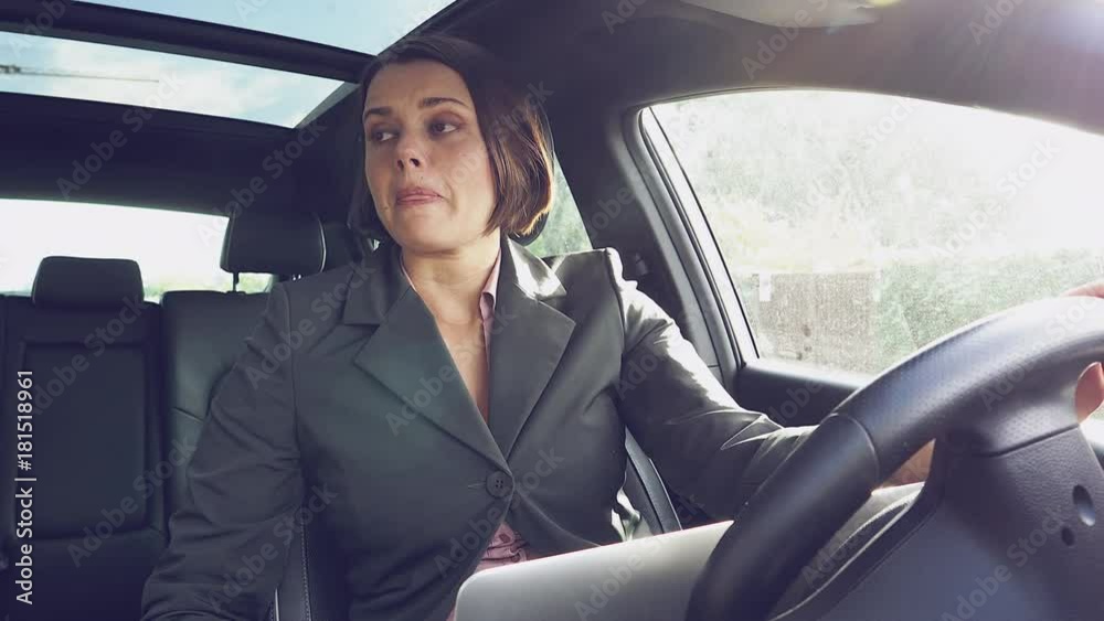 Business woman alone in car crying sad medium shot Stock Video | Adobe ...