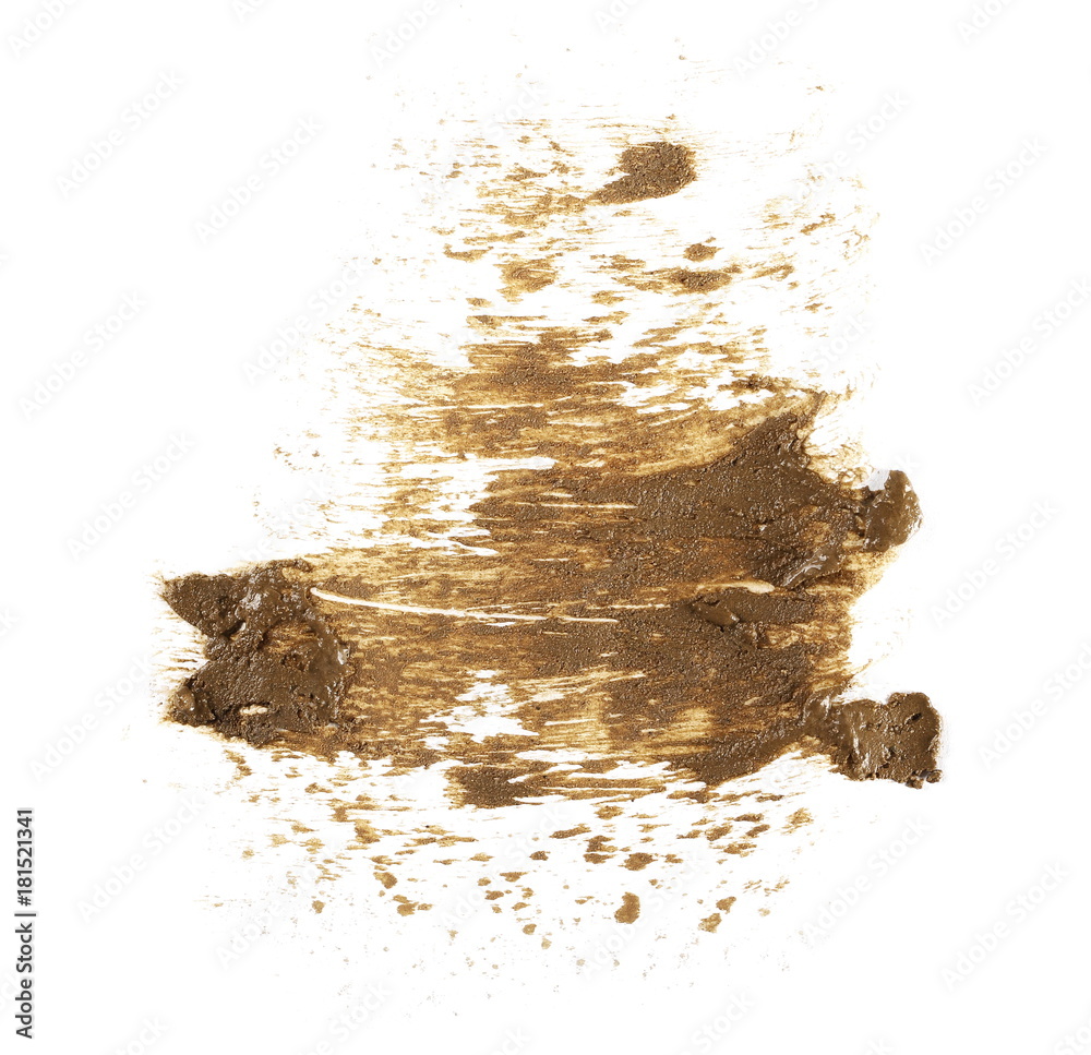 drops of wet mud sprayed isolated on white background, with clipping ...